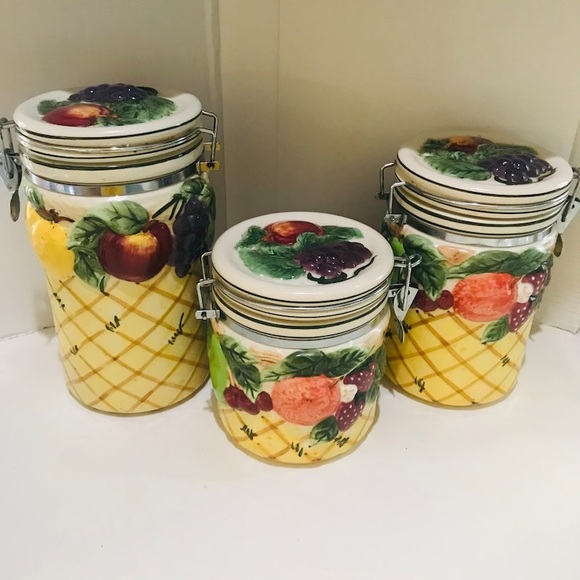 Kitchen | Vintage Canister Set Fruit Gourmet Retro Boho Food Seal 7s ...
